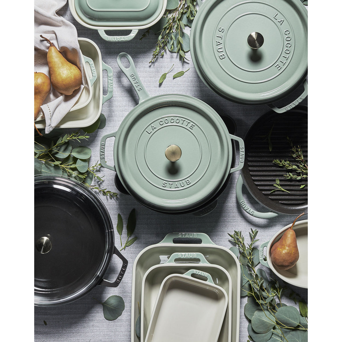 Staub Rectangular Ceramic Baker Set 3 Piece - Eucalyptus *On Sale ...